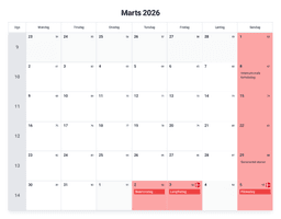 Kalender marts 2026 | Ugenummer.com