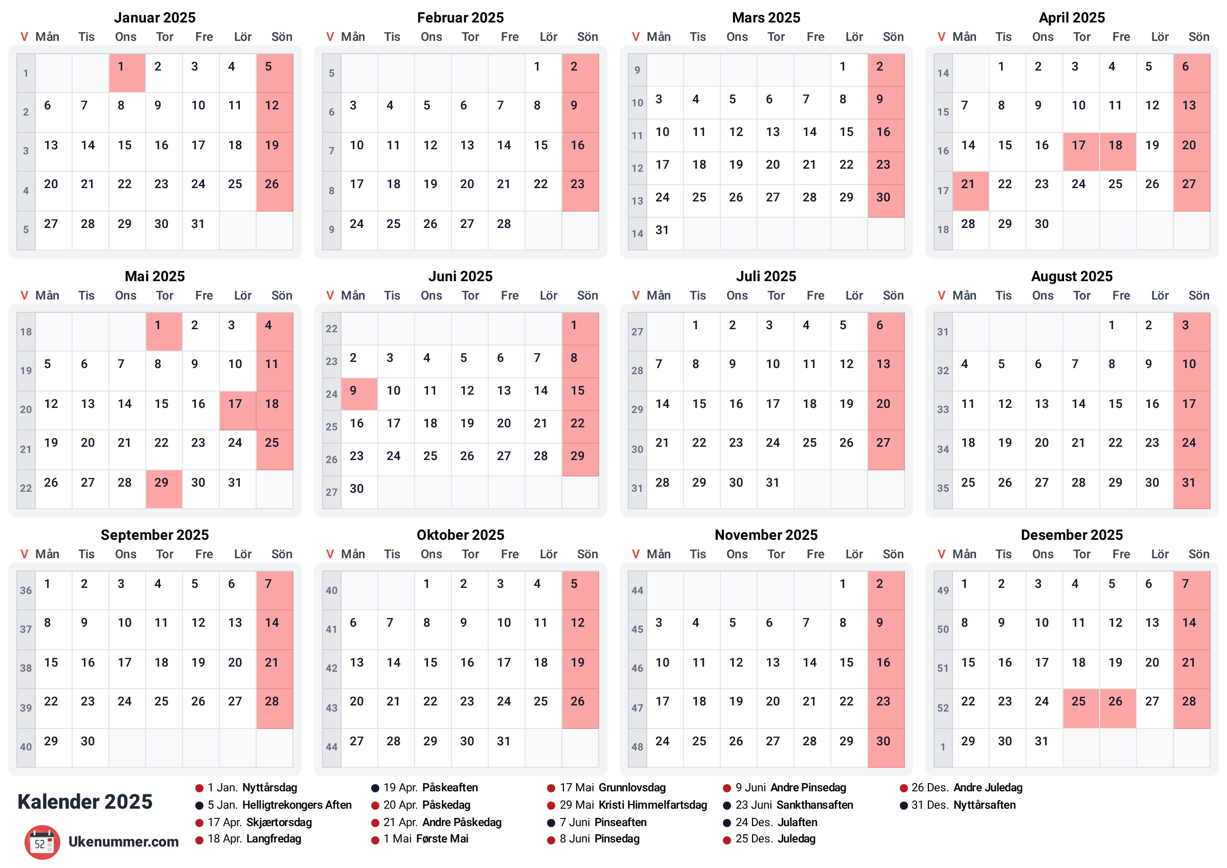 Ugekalender 2026 - Dansk ugekalender med ugenummer | Ugenummer.com